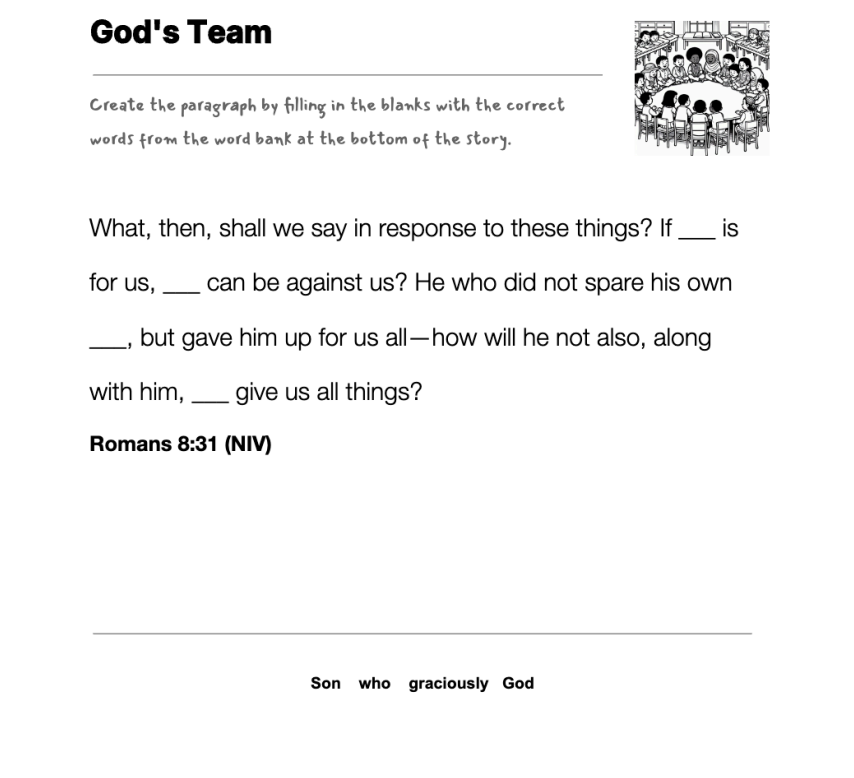 God's Team fill-in-the-blank | Children's Sermons from Sermons4Kids.co...