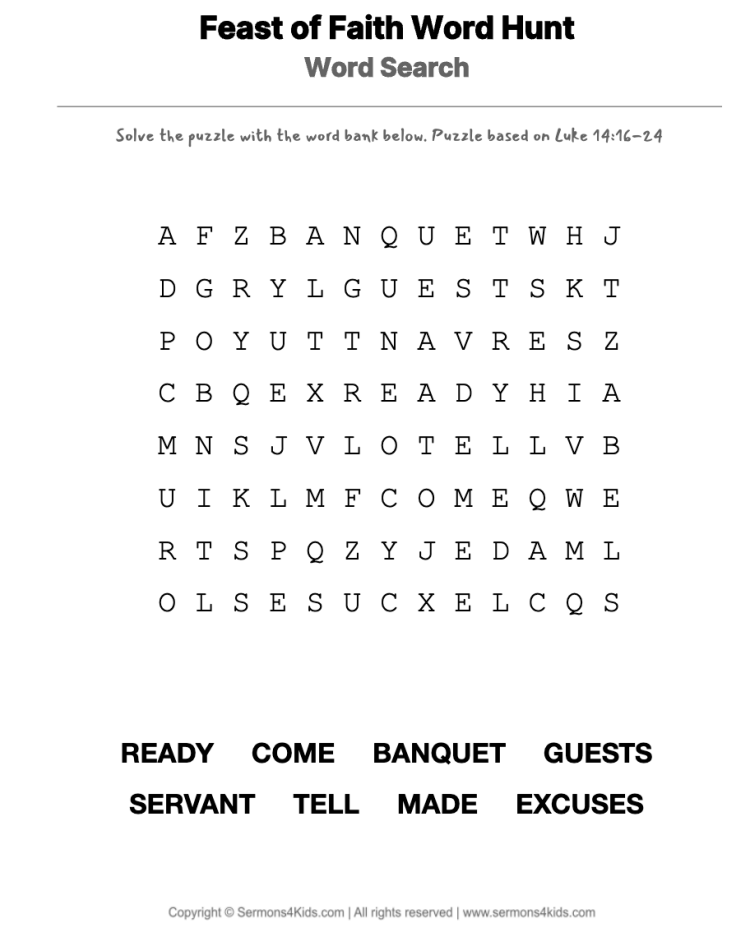 Don't Miss Out word-search | Children's Sermons from Sermons4Kids.com...