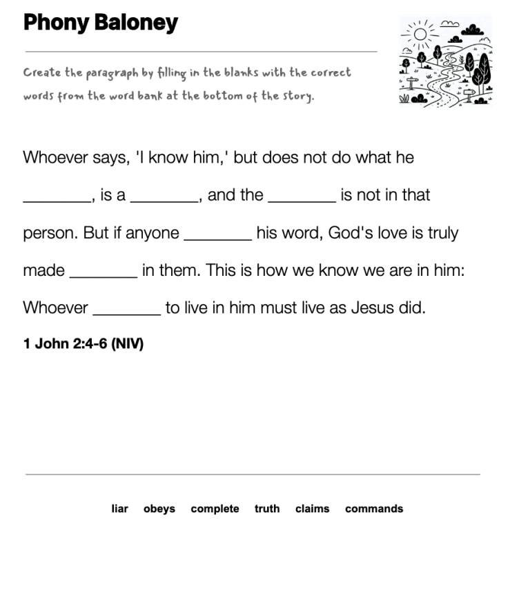 Phony Baloney fill-in-the-blank | Children's Sermons from Sermons4Kids...