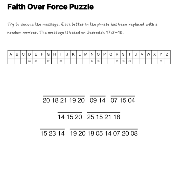 Trusting in God cryptogram | Children's Sermons from Sermons4Kids.com...