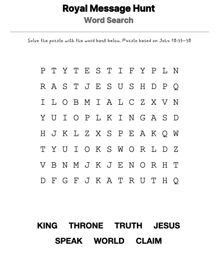 Christ the King Sunday word-search | Children's Sermons from Sermons4K...