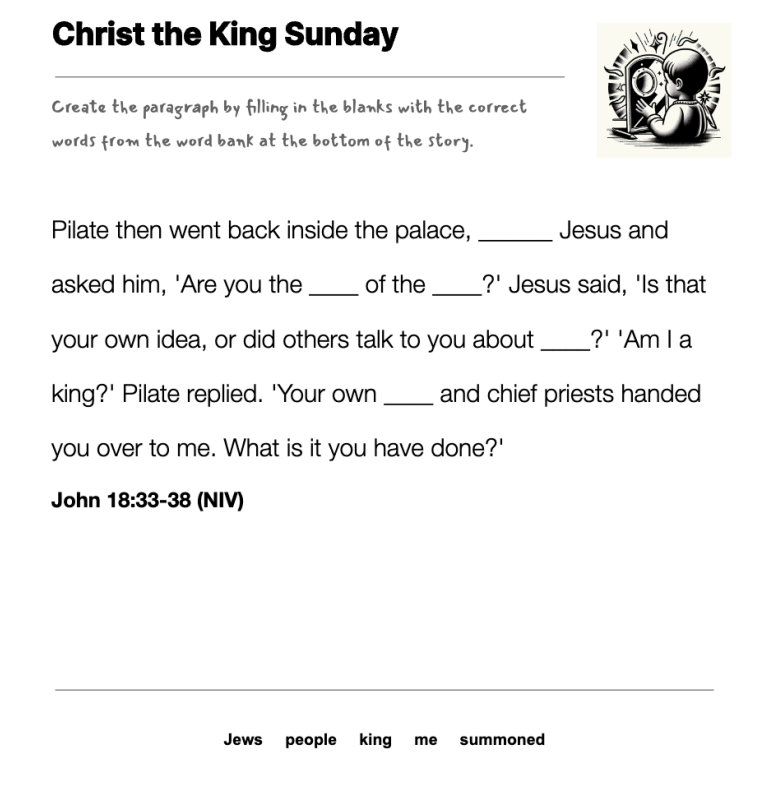 Christ the King Sunday fill-in-the-blank | Children's Sermons from Ser...