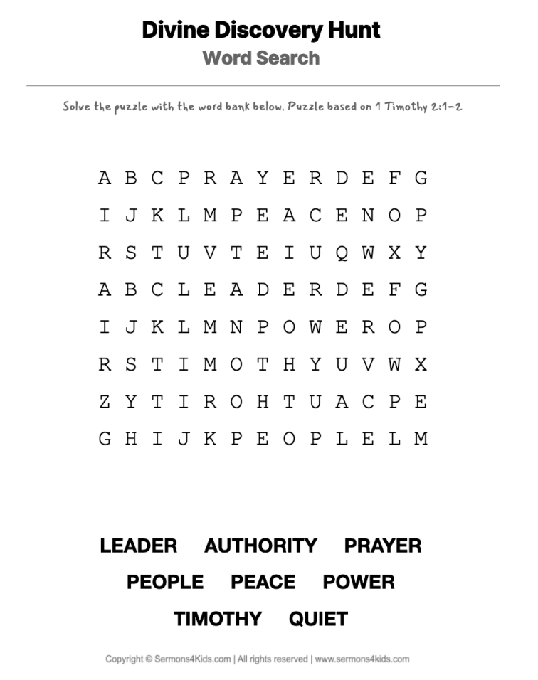 Let Us Pray word-search | Children's Sermons from Sermons4Kids.com | S...