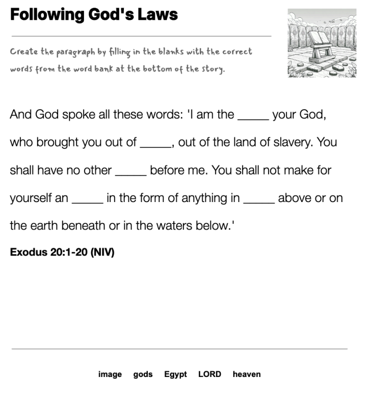 Following God's Laws fill-in-the-blank | Children's Sermons from Sermo...