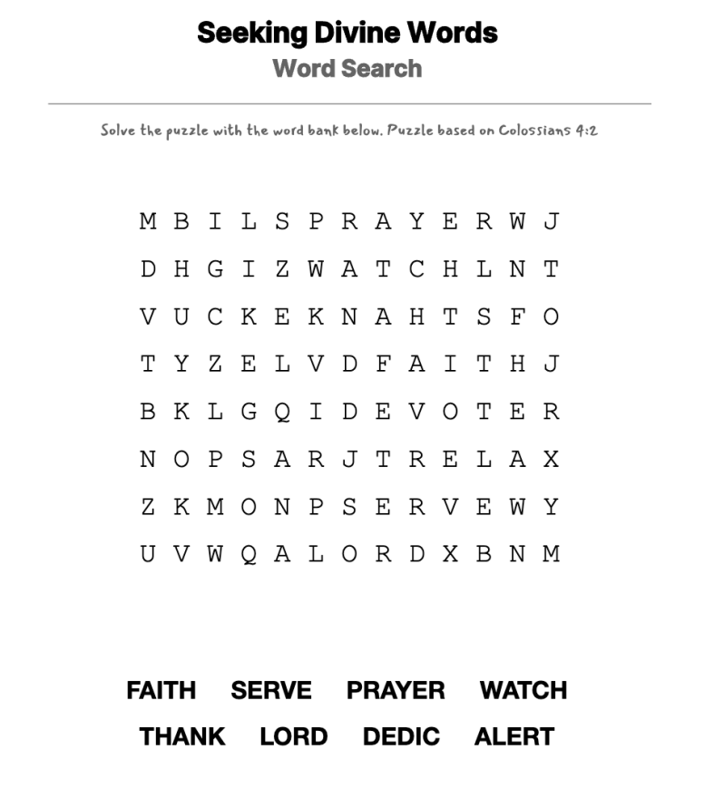 Prayer in Practice word-search | Children's Sermons from Sermons4Kids....