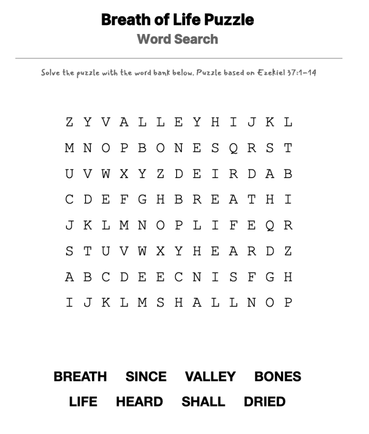 New Life from Dry Bones word-search | Children's Sermons from Sermons4...