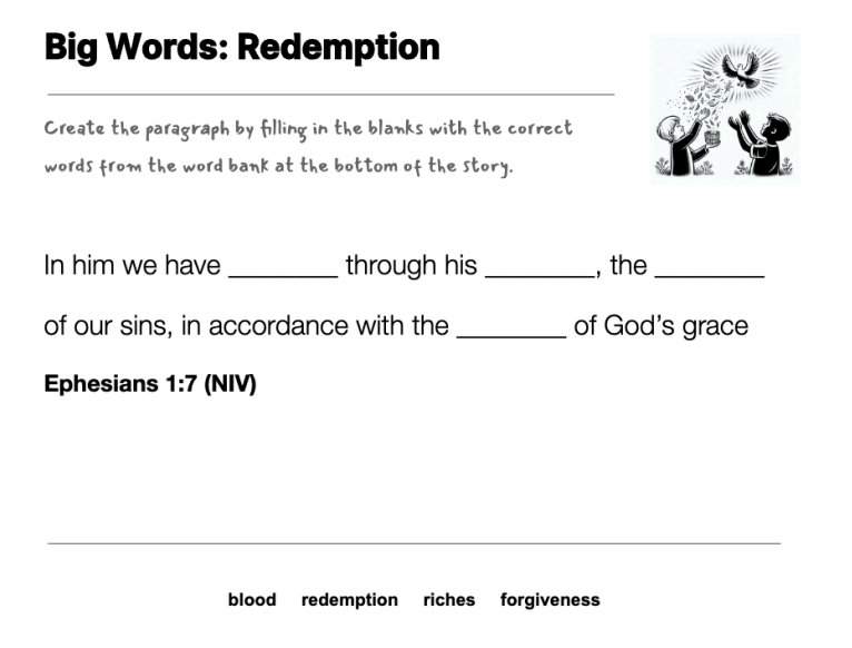 Big Words: Redemption fill-in-the-blank | Children's Sermons from Serm...