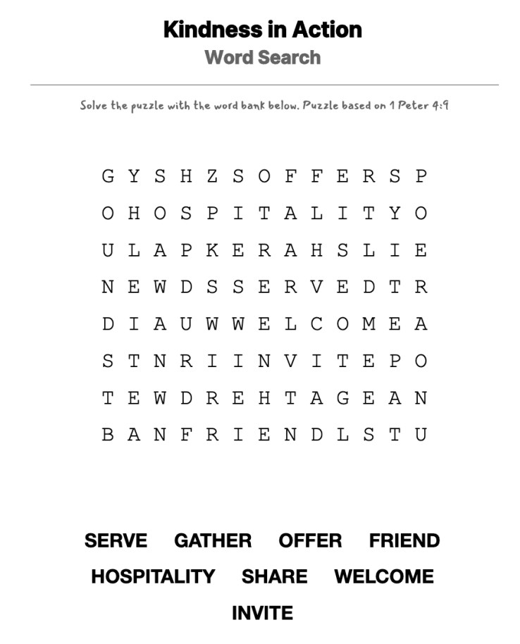 Hospitality word-search | Children's Sermons from Sermons4Kids.com | S...