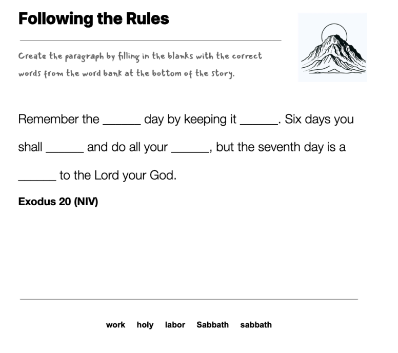 Following the Rules fill-in-the-blank | Children's Sermons from Sermon...