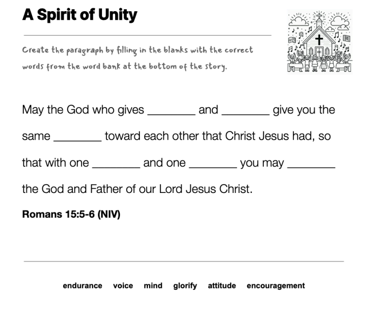 A Spirit of Unity fill-in-the-blank | Children's Sermons from Sermons4...