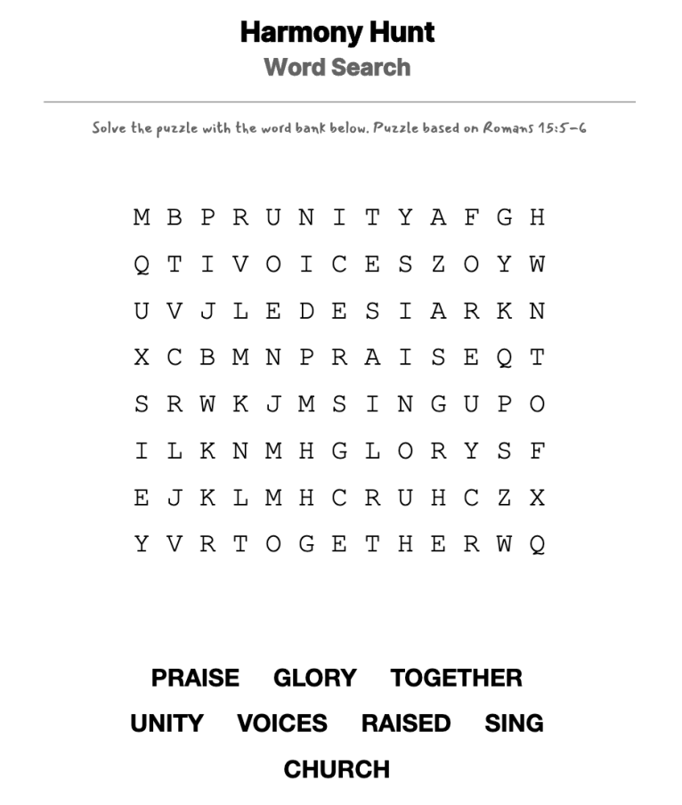 A Spirit of Unity word-search | Children's Sermons from Sermons4Kids.c...