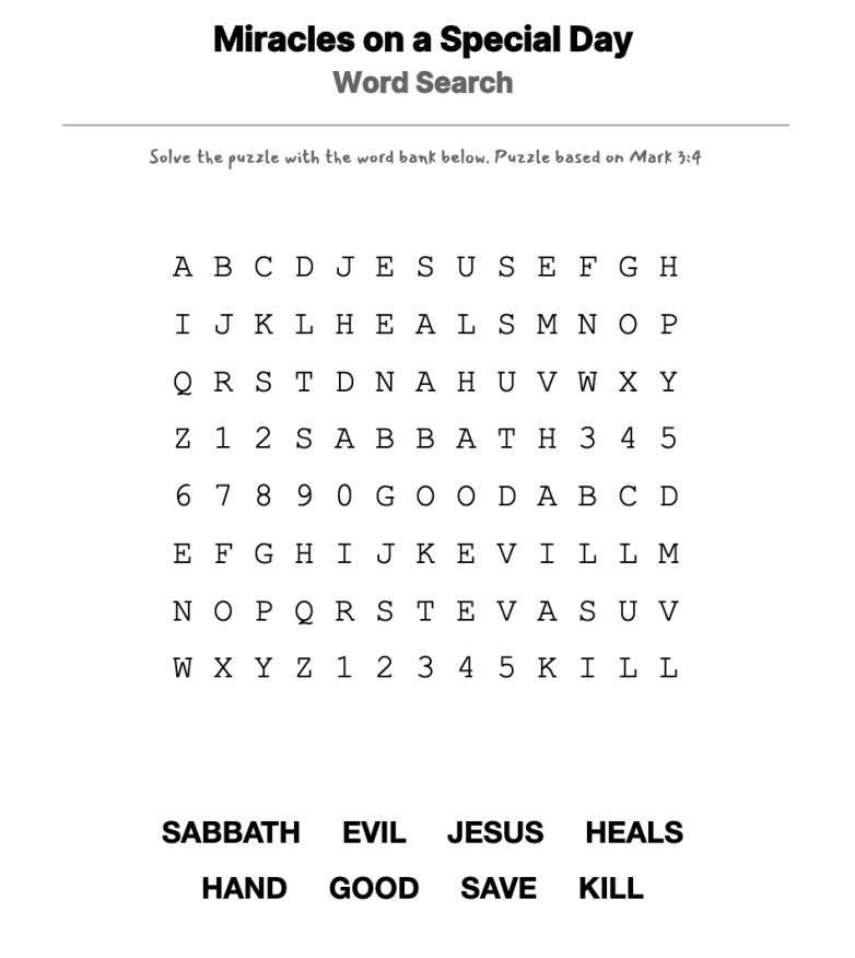Jesus and the Sabbath word-search | Children's Sermons from Sermons4Ki...