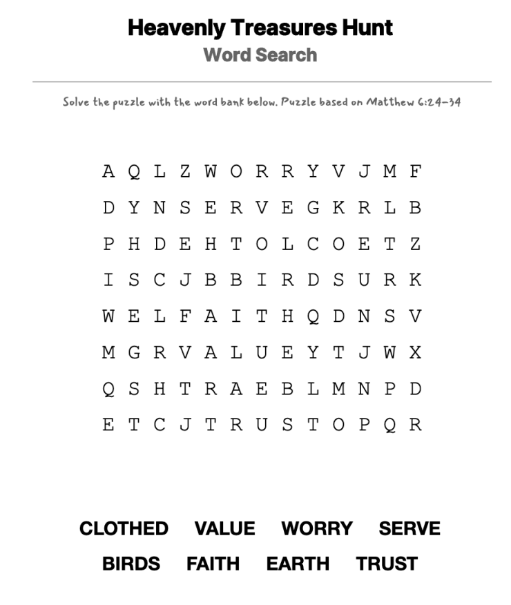 Don't Worry word-search | Children's Sermons from Sermons4Kids.com | S...