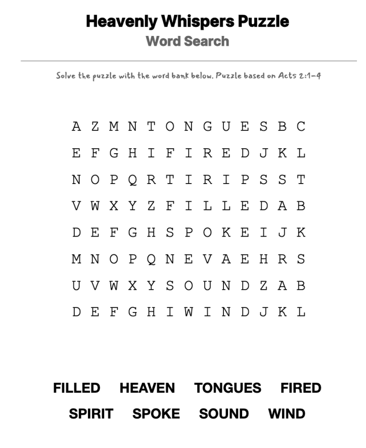 The Holy Spirit word-search | Children's Sermons from Sermons4Kids.com...