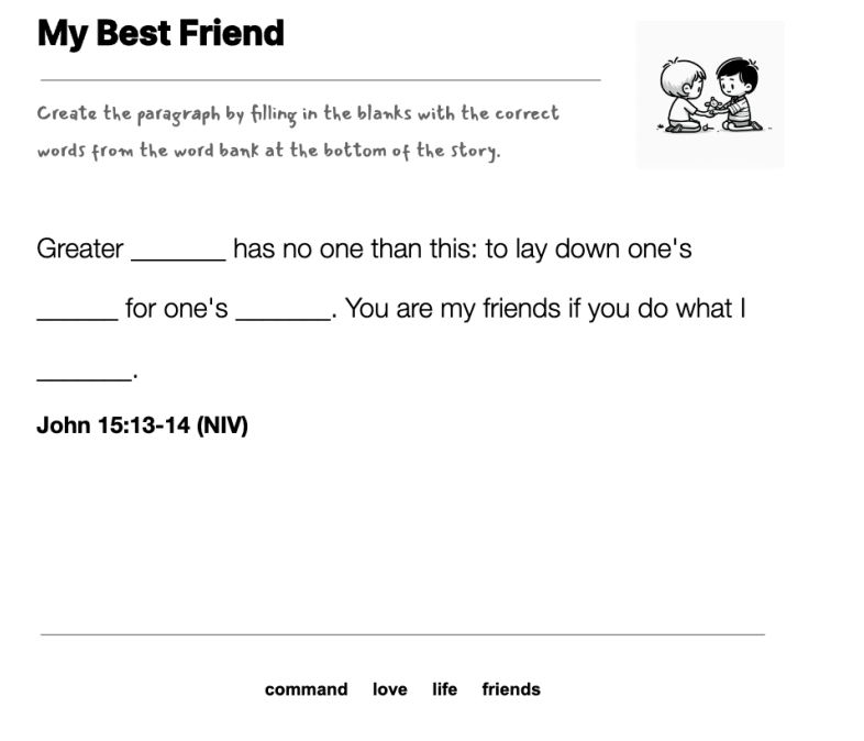 My Best Friend fill-in-the-blank | Children's Sermons from Sermons4Kid...