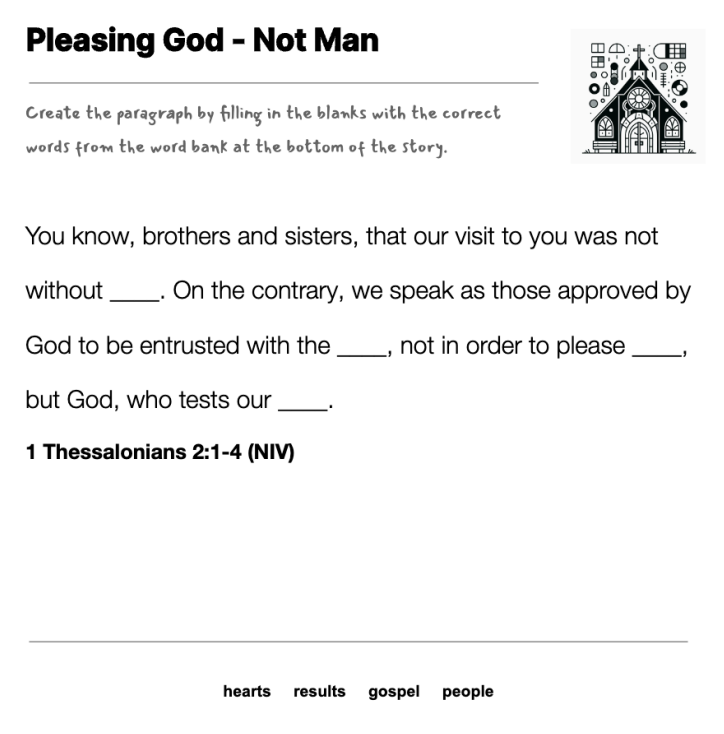Pleasing God - Not Man fill-in-the-blank | Children's Sermons from Ser...