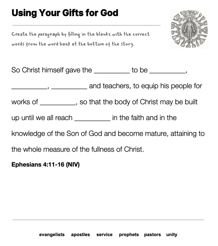 Using Your Gifts for God fill-in-the-blank | Children's Sermons from S...