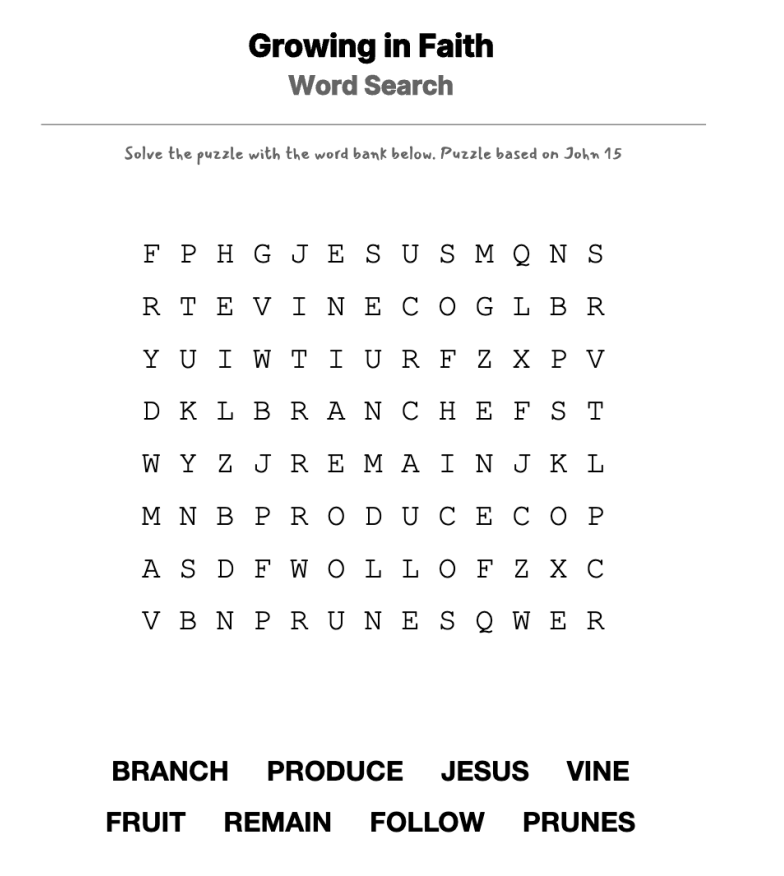The Pruning of Trees word-search | Children's Sermons from Sermons4Kid...