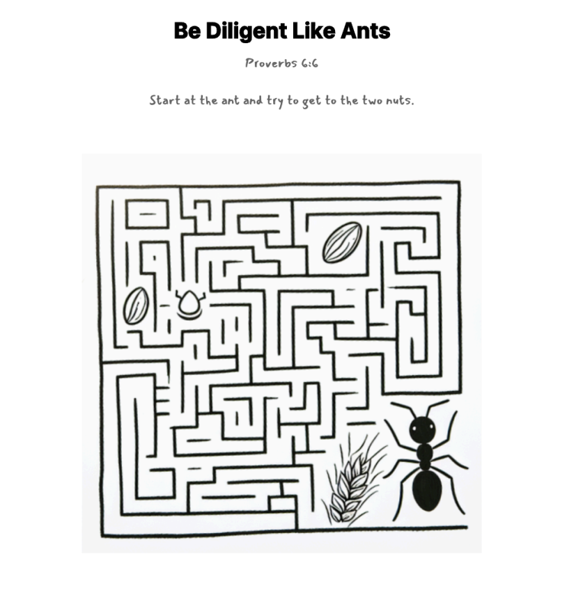 Be Diligent Like Ants maze | Children's Sermons from Sermons4Kids.com...