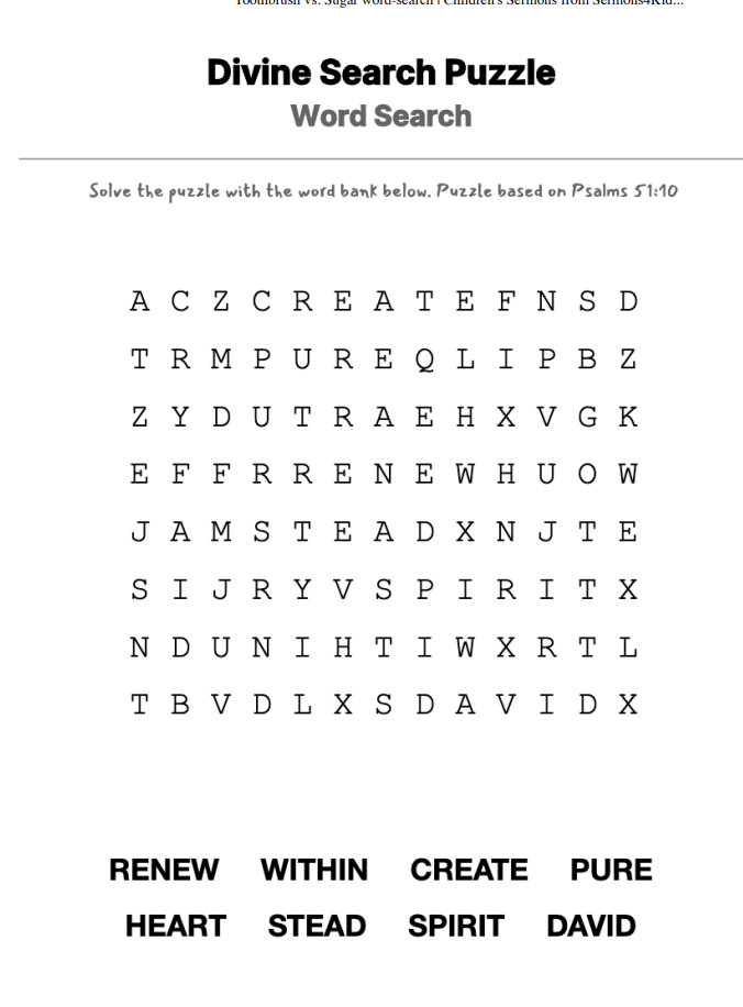 Toothbrush vs. Sugar word-search | Children's Sermons from Sermons4Kid...