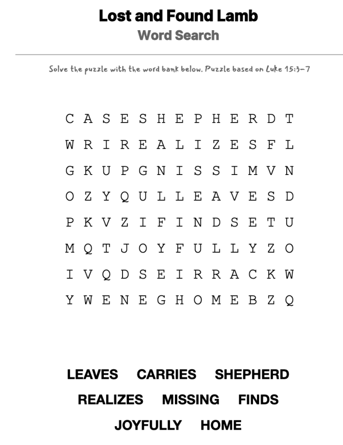 Parable of the Lost Sheep word-search | Children's Sermons from Sermon...