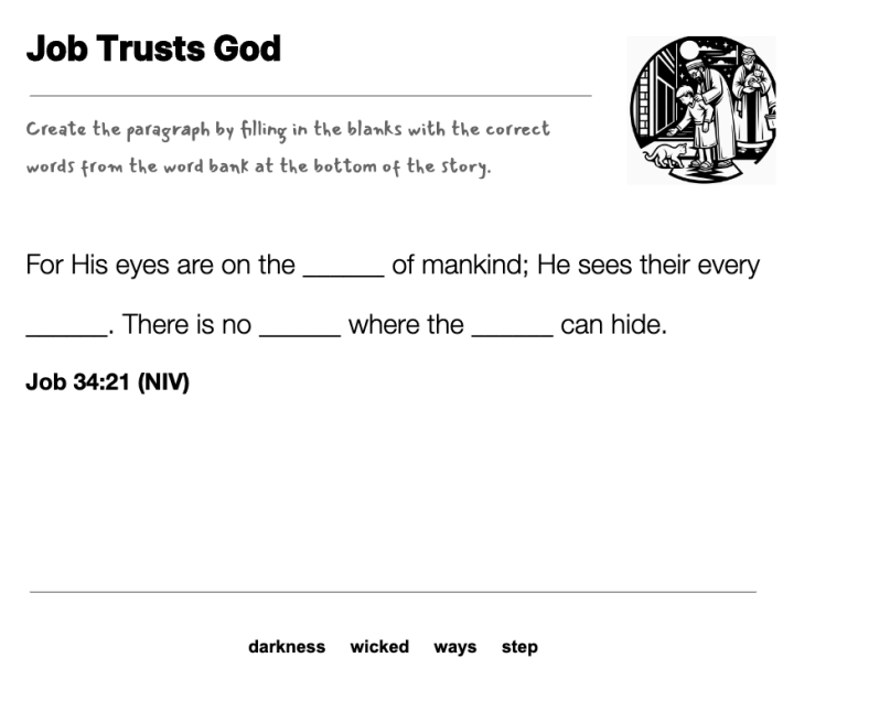 Job Trusts God fill-in-the-blank | Children's Sermons from Sermons4Kid...