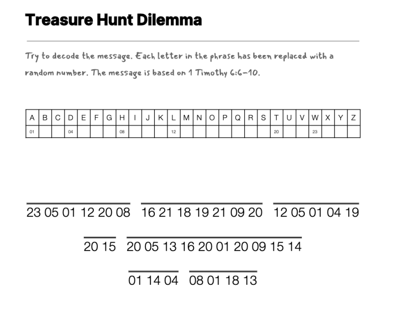 Sharing Our Wealth cryptogram | Children's Sermons from Sermons4Kids.c...
