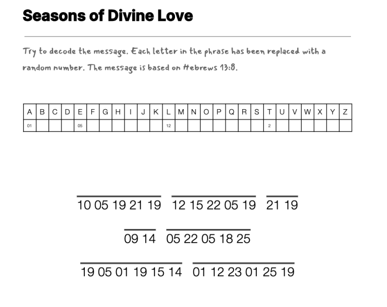 Jesus Never Changes cryptogram | Children's Sermons from Sermons4Kids....