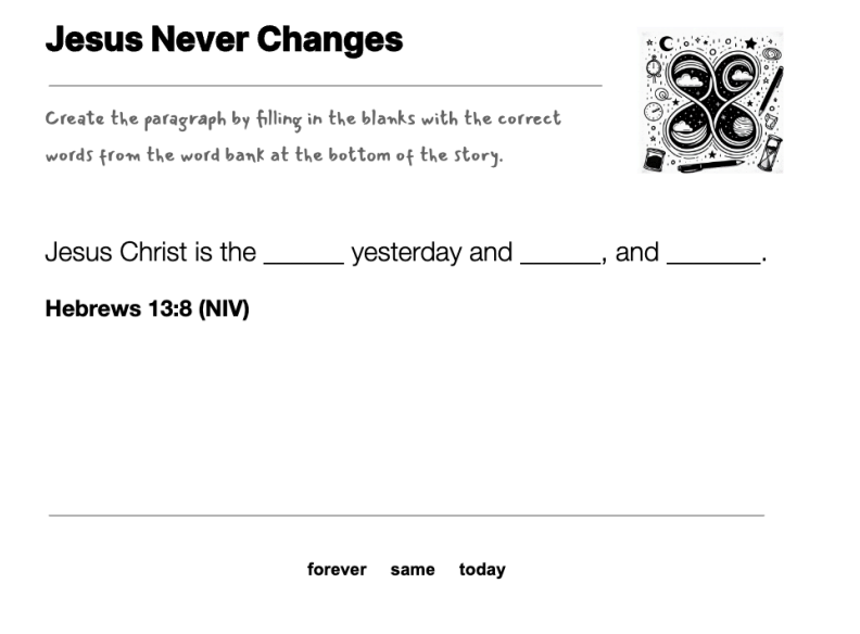 Jesus Never Changes fill-in-the-blank | Children's Sermons from Sermon...