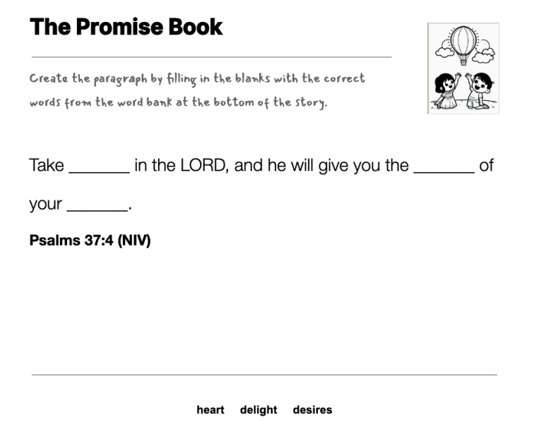 The Promise Book fill-in-the-blank | Children's Sermons from Sermons4K...