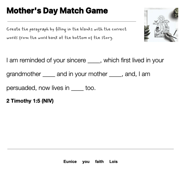 Mother's Day Match Game fill-in-the-blank | Children's Sermons from Se...