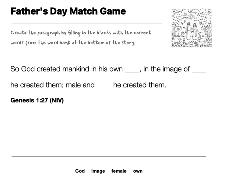 Father's Day Match Game fill-in-the-blank | Children's Sermons from Se...