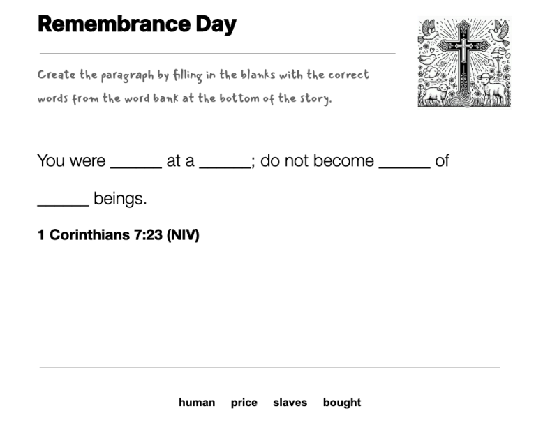 Remembrance Day fill-in-the-blank | Children's Sermons from Sermons4Ki...