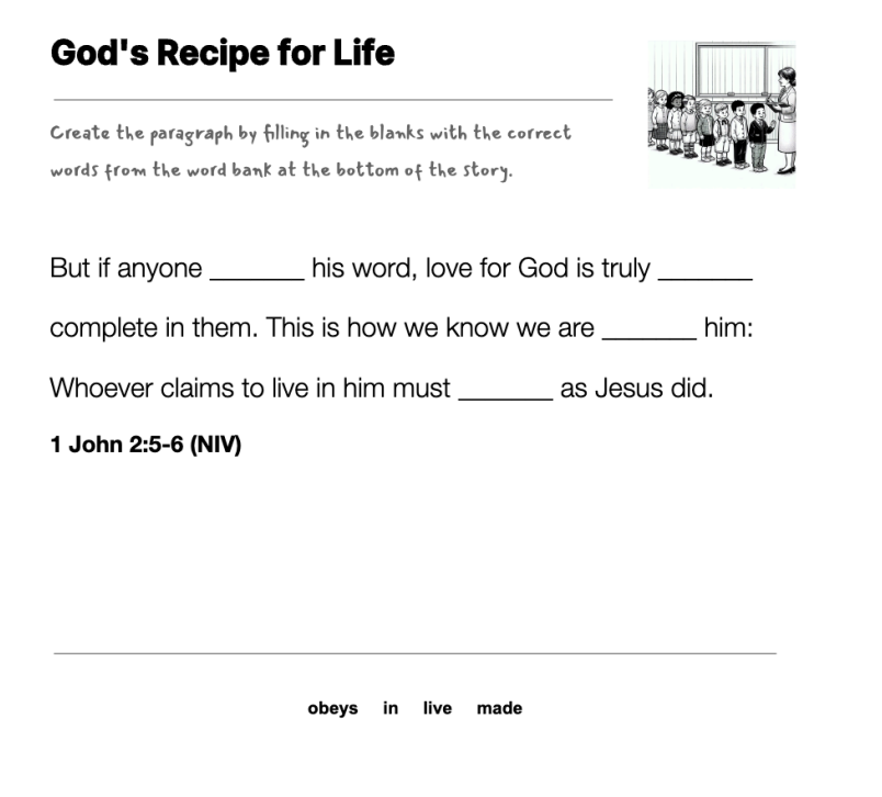 God's Recipe for Life fill-in-the-blank | Children's Sermons from Serm...