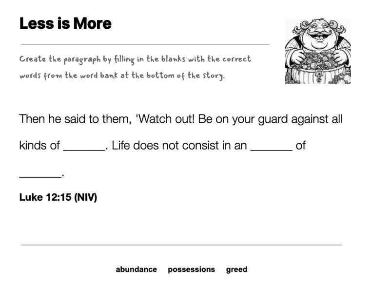 Less is More fill-in-the-blank | Children's Sermons from Sermons4Kids....