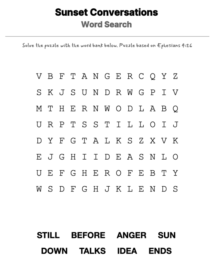 Anger Scars word-search | Children's Sermons from Sermons4Kids.com | S...
